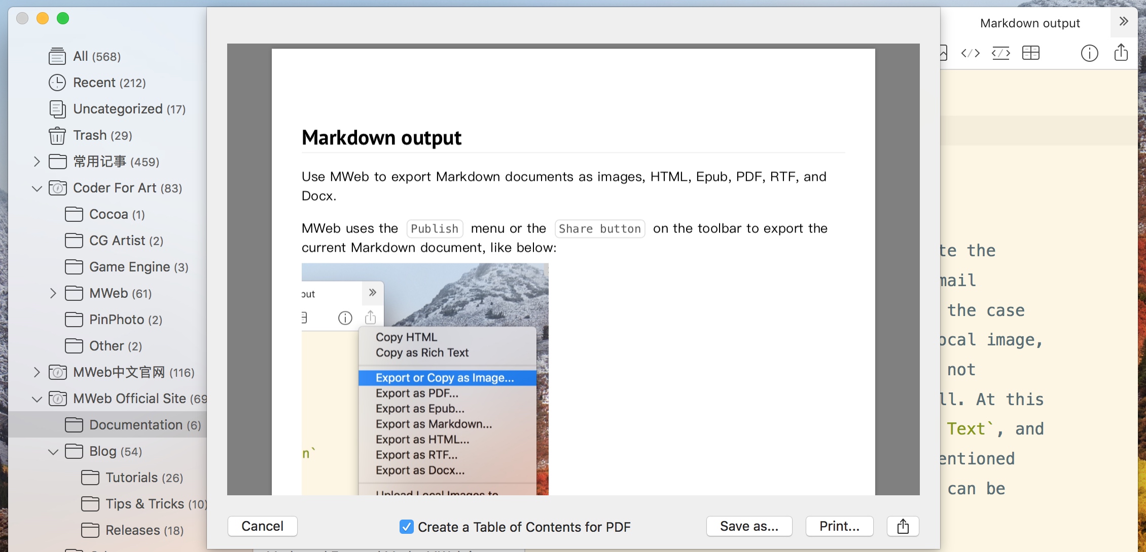 Markdown output - MWeb