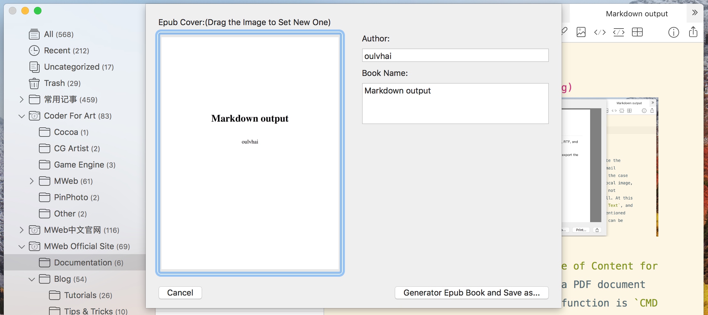 Markdown output - MWeb